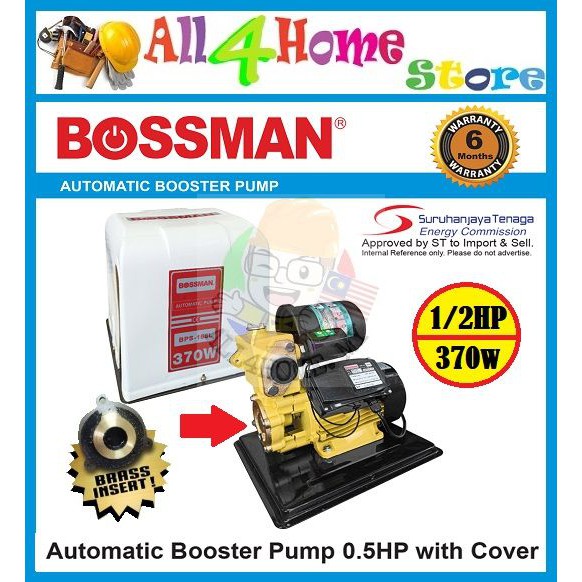 BOSSMAN 370W 0.5HP Auto Water Booster Pump with Cover ~BPS168L | Shopee ...
