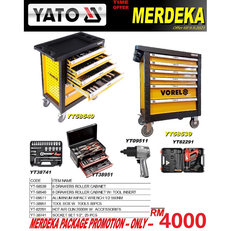 yato set tool drawer cabinet roller wheel trolley box air portable ...