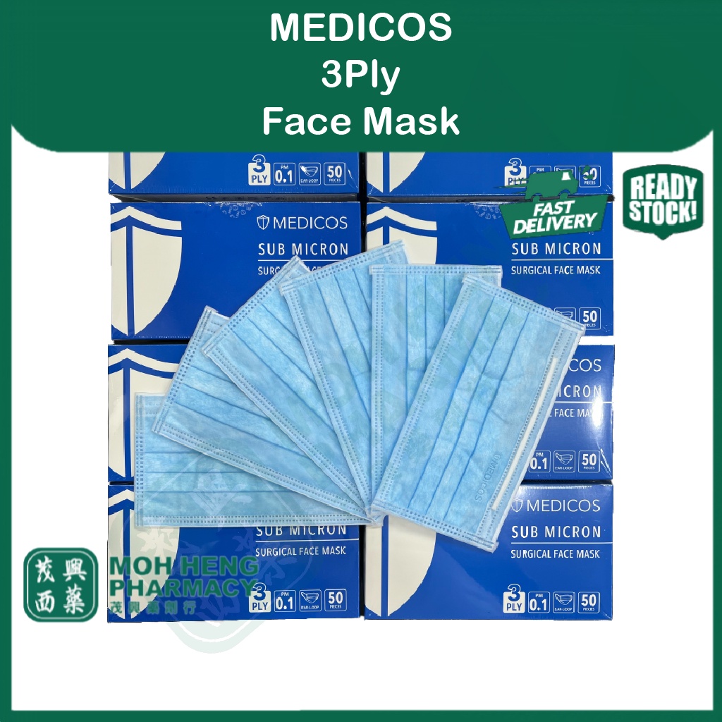 MEDICOS 3PLY Sub Micron Surgical Face Mask (50 pieces) (Blue) | Shopee ...