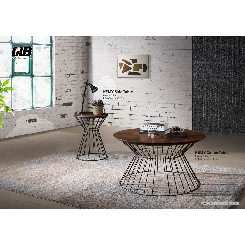 WONDERFUL Solid Wood Table Top Coffee Table with Metal Leg Bulat Meja ...