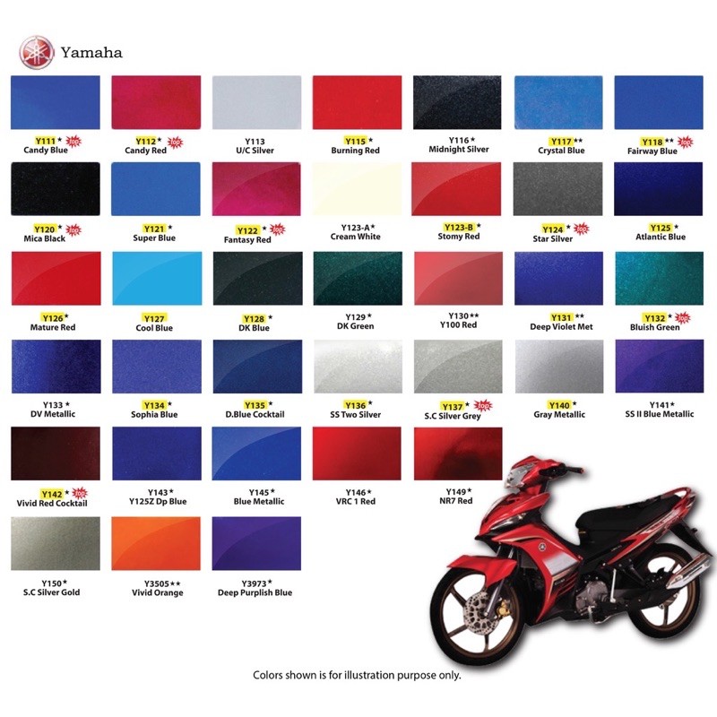 SAMURAI SPRAY PAINT YAMAHA COLOUR Y113 - U/C SILVER , Y115 - BURNING ...