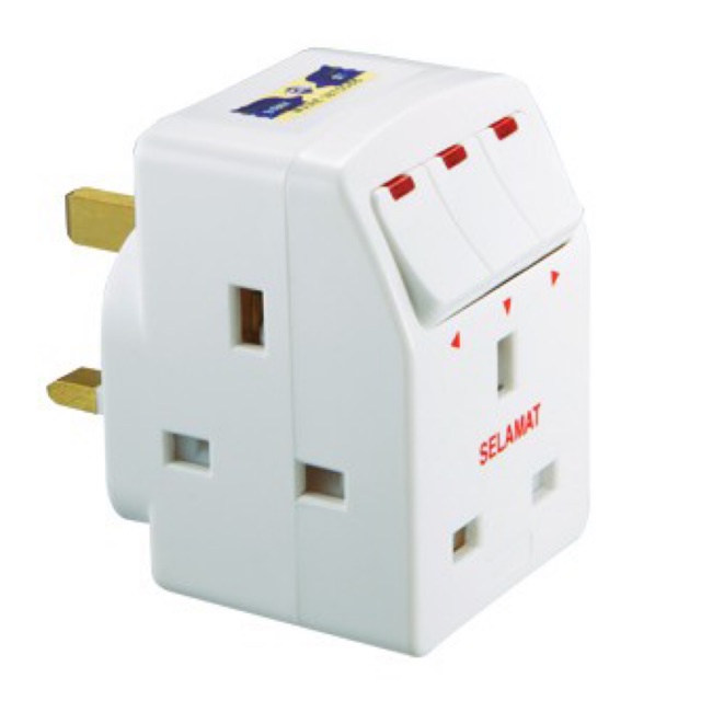 Selamat 3 - way Multi-adaptor with LED Switch / Travel Adaptor ...