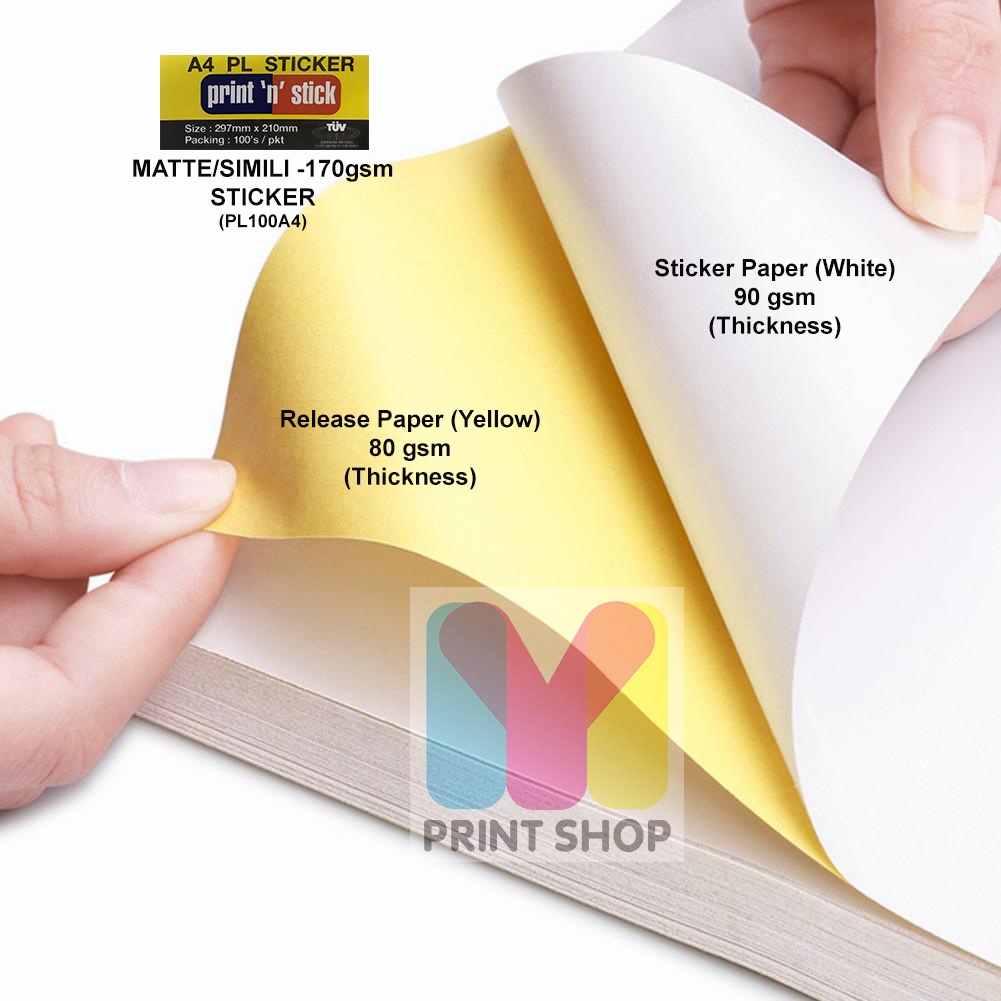 A4 100 PCS WOODFREE SIMILI / MATTE WHITE SIMILI STICKER 100 SHEETS ...