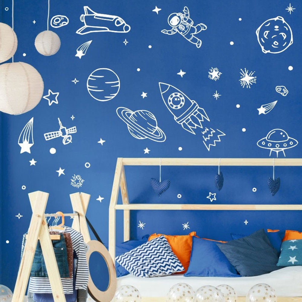 Outer Space Wall Decal Cosmos Stickers Planets Earth Rocket Astronaut Vinyl Wall Sticker for ...