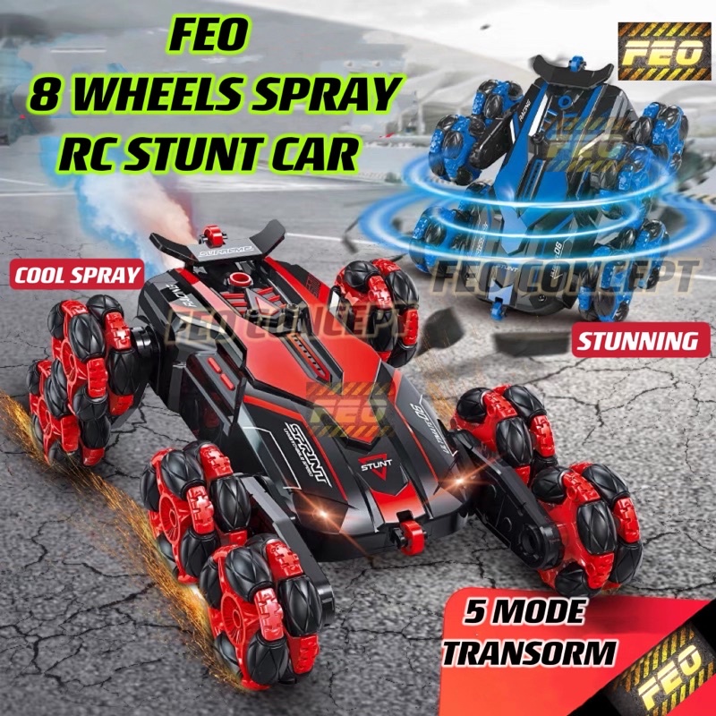 FEO 6 Wheels Stunt Car Control Rc Drift Car Deform Spray Light Remote ...