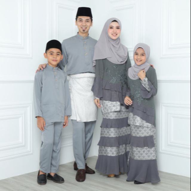 🌟🌟FAMILY SET GREY BAJU RAYA 2020 . KURUNG LAYER🌟🌟 | Shopee Malaysia