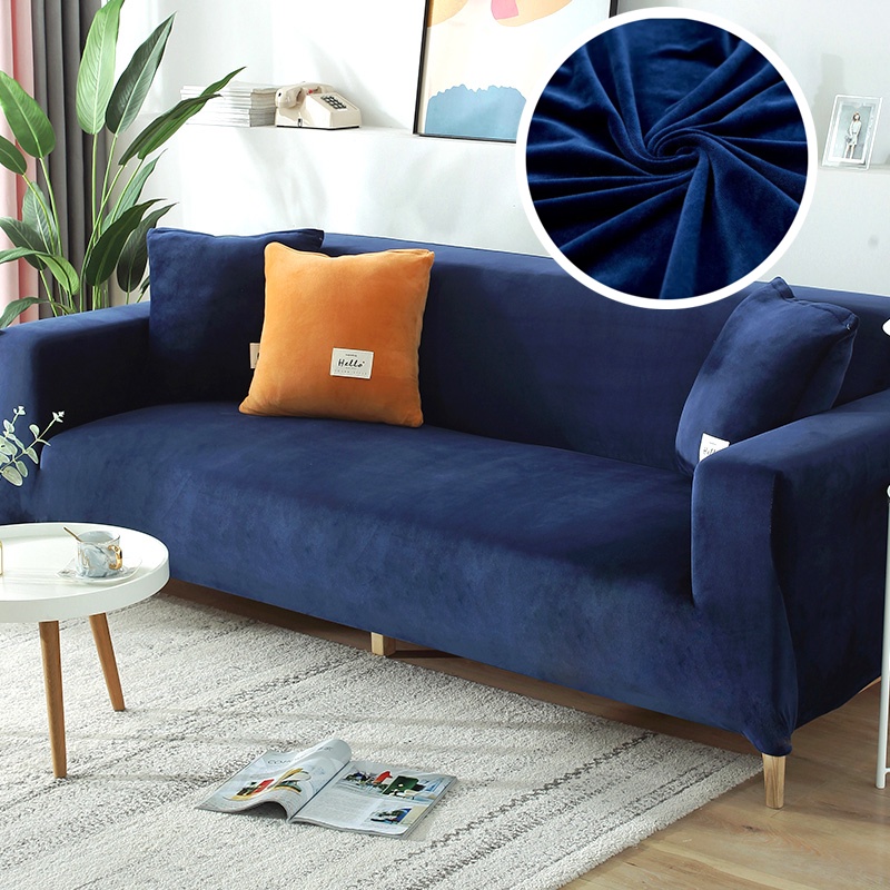 1 Piece Velvet Fabric Sarung Sofa Covers Elastic Sectional Couch Cover ...
