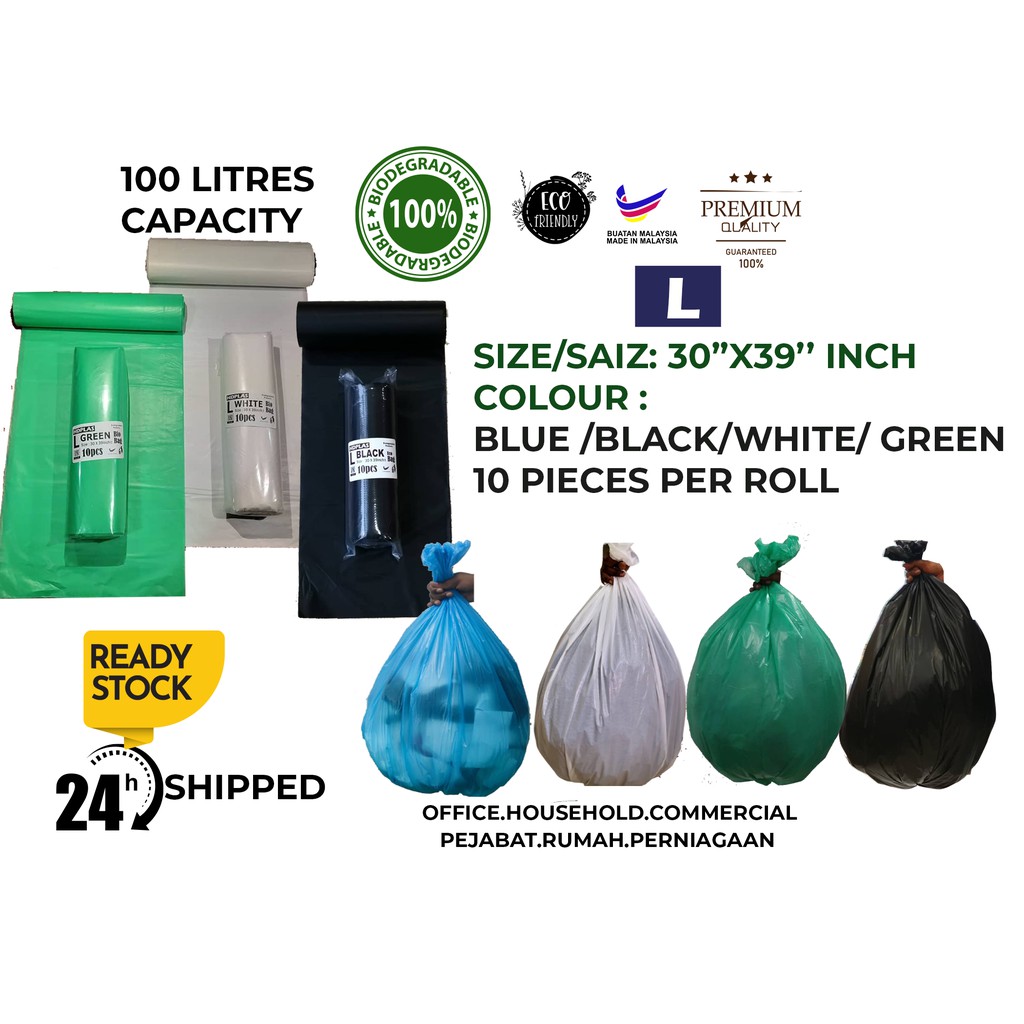 10 Pieces 30"x39" L Size Oxo-Biodegradable Blue/Black/White/Green ...