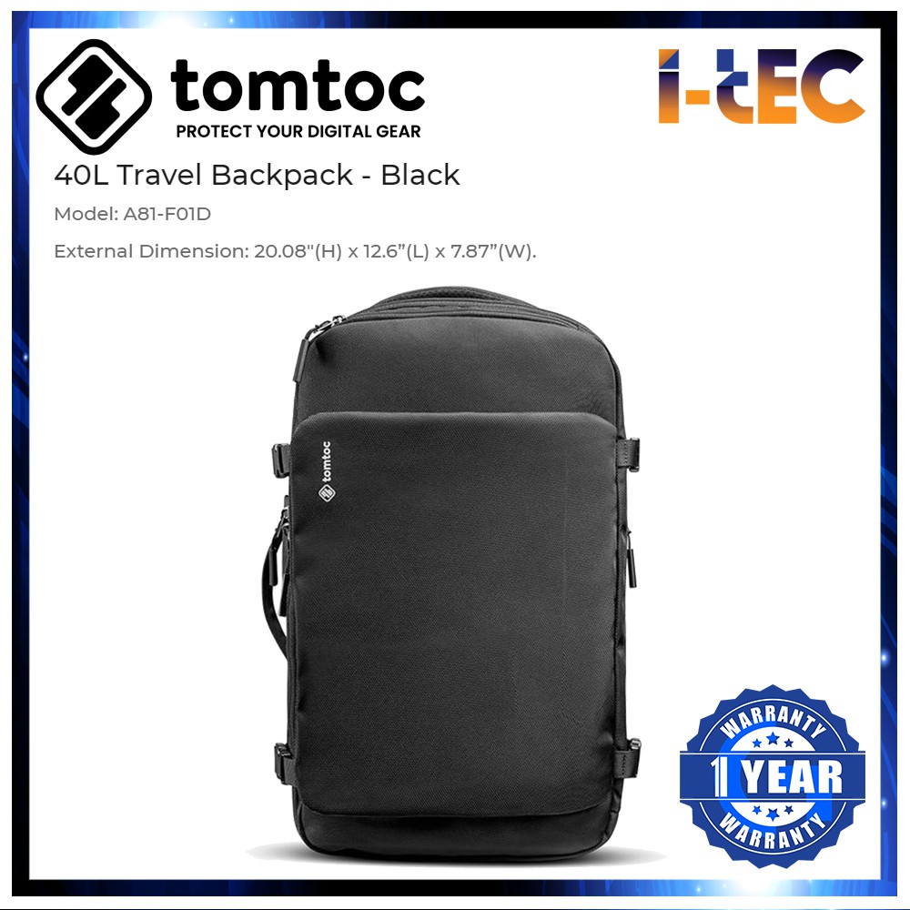 Tomtoc 40L Travel Backpack - Black (A81-F01D) | Shopee Malaysia