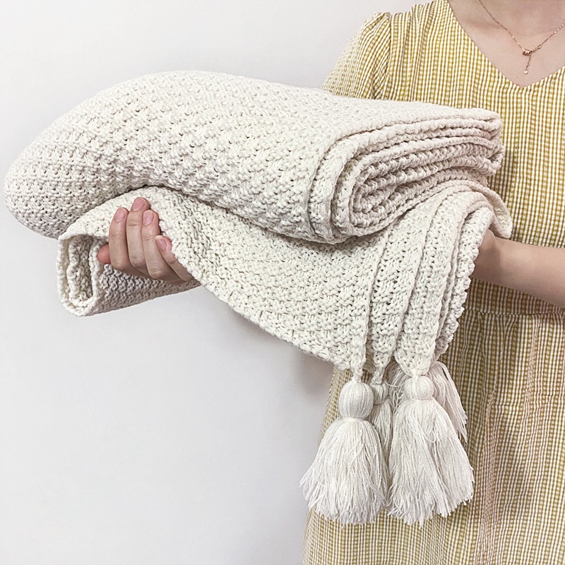 Knitted Sofa Throw Blanket Office Nap Nordic Blanket with Tassel Knit Ball Air Conditioning ...