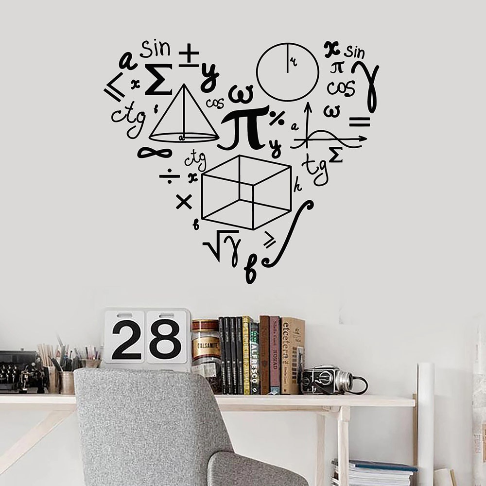 Mathematics Love Pattern Wall Stickers For School Math Vinyl Wall Decal ...