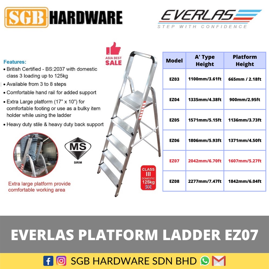 EVERLAS EZ07 7 STEPS PLATFORM LADDER - SILVER + | Shopee Malaysia