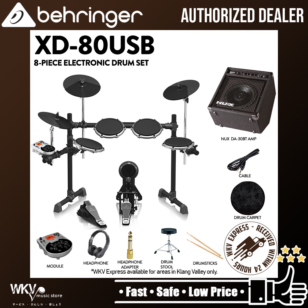 Behringer XD-80USB 8-piece Electronic Drum Set with NUX DA-30BT Amp ...