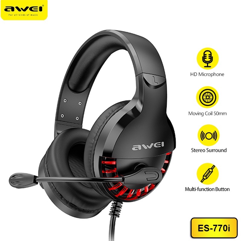 Awei ES-770i Headphone Mounted Wire Noise Canceling Gaming Headset With ...