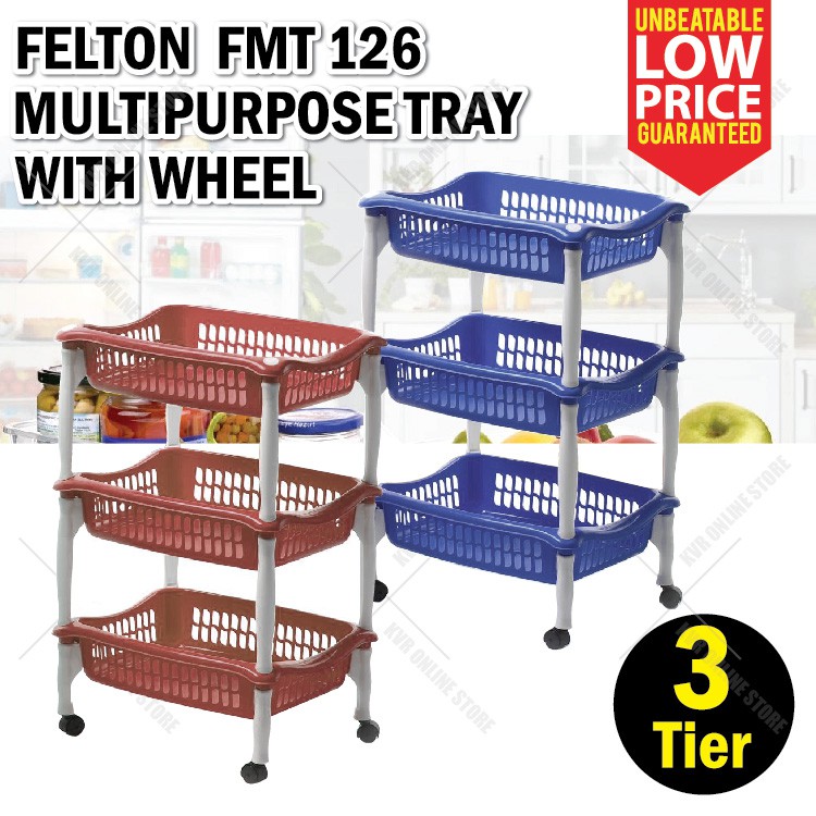 3 Tier FELTON Multipurpose Tray Wheels FMT 126 Stackable Kitchen Racks ...