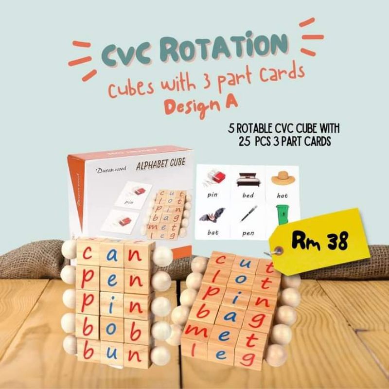 Mommyreadmeabook Montessori CVC Rotating Cubes with 3 Part Vocabulary ...