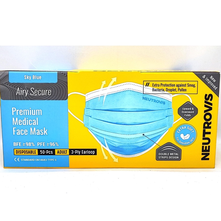 Neutrovis Airy Secure Premium Medical Face Mask 50s Range (Sky Blue ...