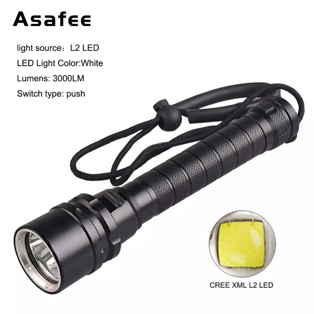 Asafee FL001D 6000LM L2 Diving Flashlight 50M Underwater Waterproof ...