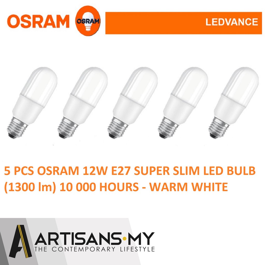 5 PCS OSRAM 12W E27 220-240V Super Slim LED Bulb 2700K Warm White (1300 ...