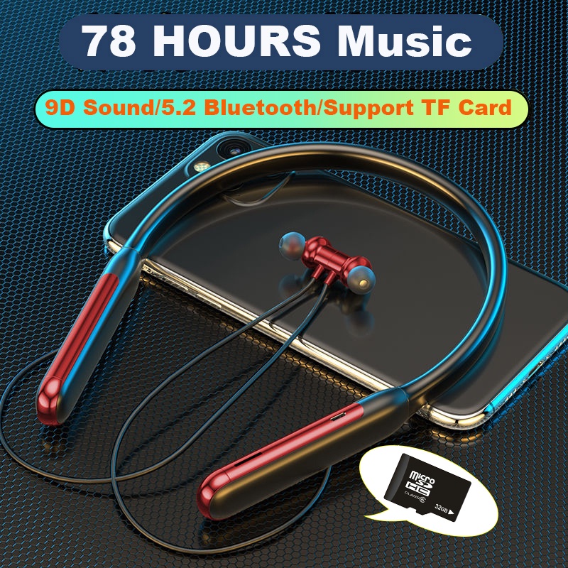Support TF Card Bluetooth 5.2 Neck Earphones 100 Hours Resistance ...