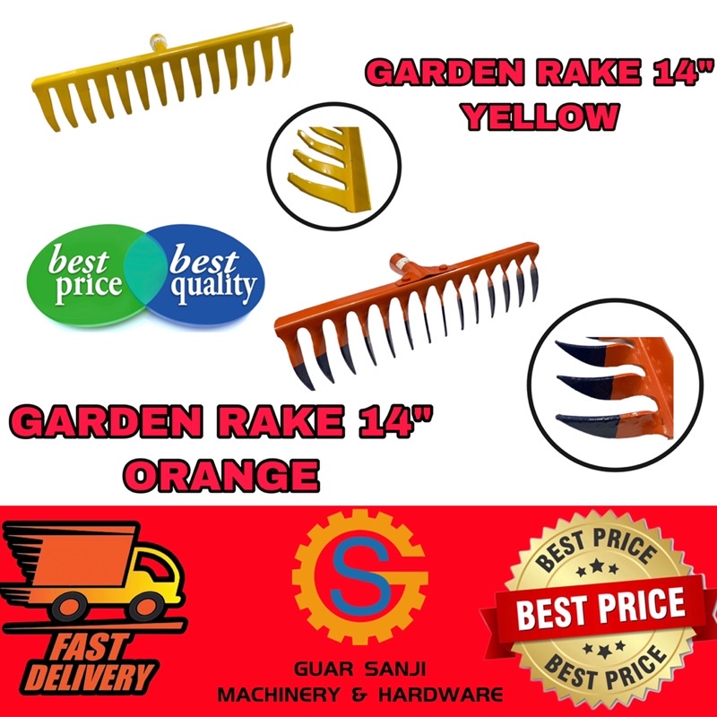 GARDEN RAKE FOR LEAVES/PENCAKAR RUMPUT BESI 14TEETH HEAVY DUTY 14 ...