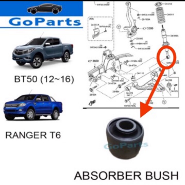 (1pc) Front Shock Absorber Lower Bush Ford Ranger T6 [2012~2019] Mazda ...