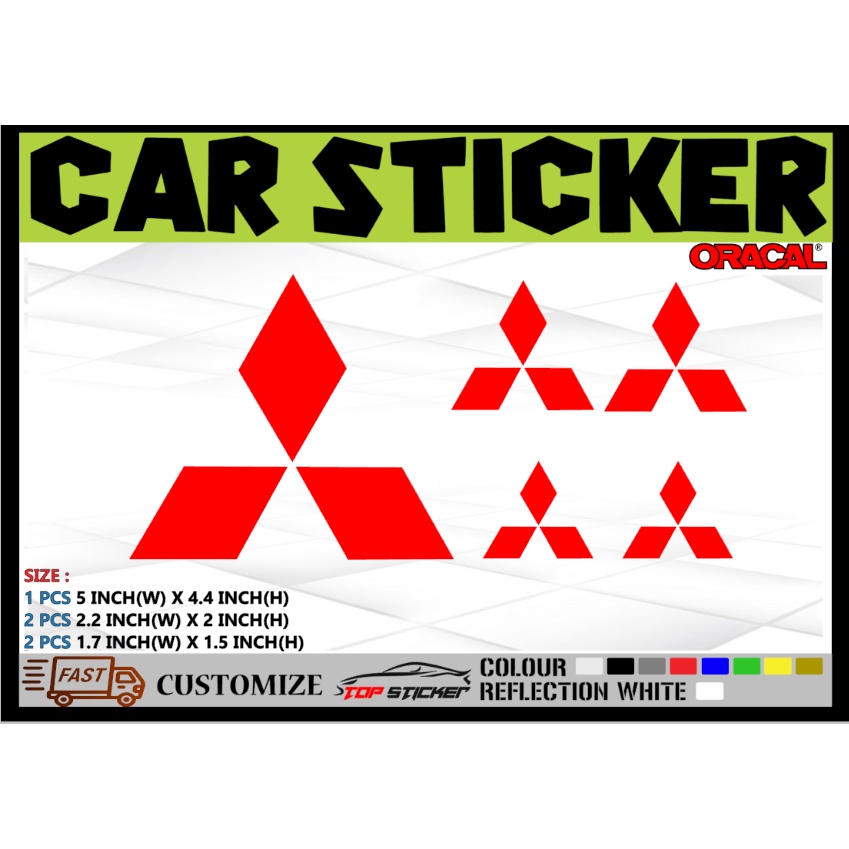 SET 5 IN 1 MITSUBISHI LOGO CAR STICKERS STICKER KERETA TRITON LANCER ...