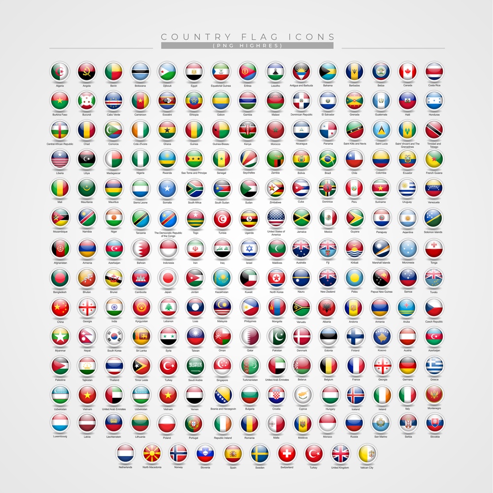205 Glossy set of bundle 3D icons of country Flags, Round Flags, PNG ...