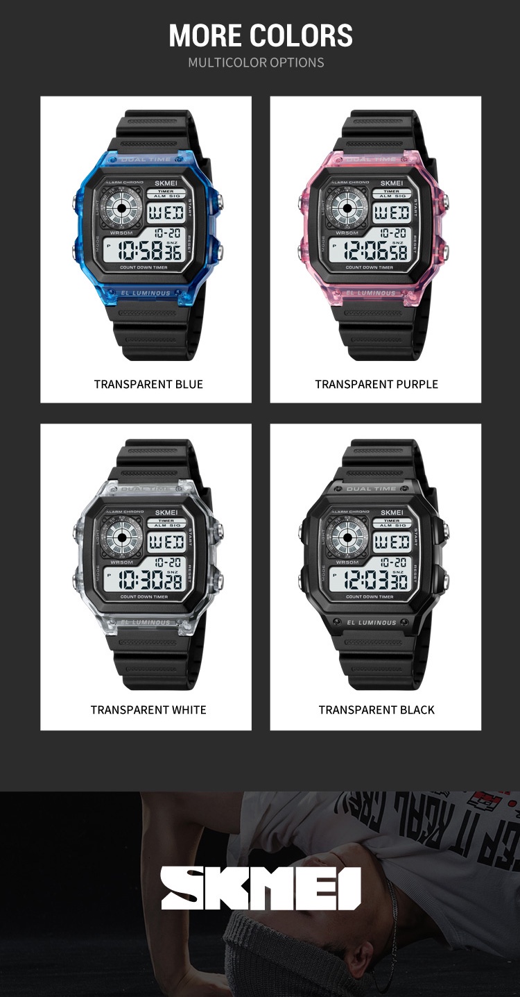 SKMEI Electronic digital display EL luminous watch 12/24 Hour Clock ...
