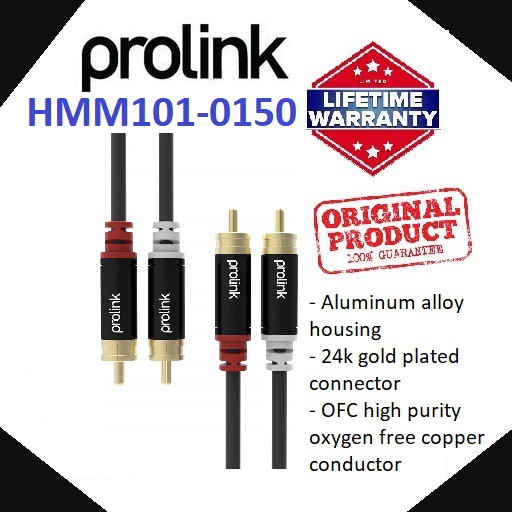 PROLINK HMM101-0150 AUDIO PREMIUM WIRE CABLE RANGE 1.5M CABLE 2XRCA ...