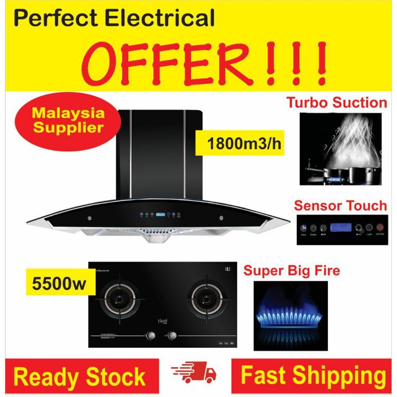 PENYEDUT ASAP COOKER HOOD DAPUR GAS HEAVY DUTY GLASS HOB BUILT IN WITH ...