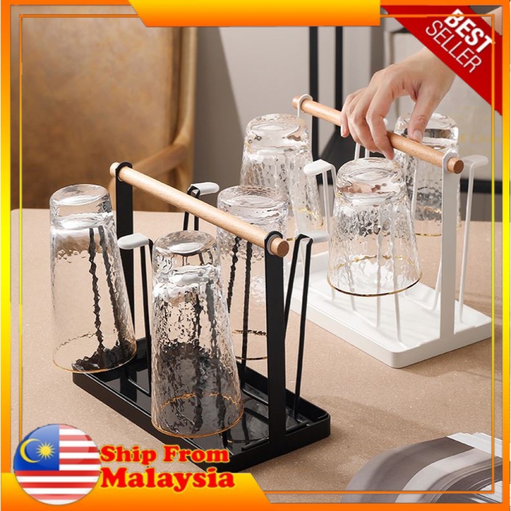 Metal Cup Drainer With Base Wooden Cup Holder Kitchen Pantry Organizer ...