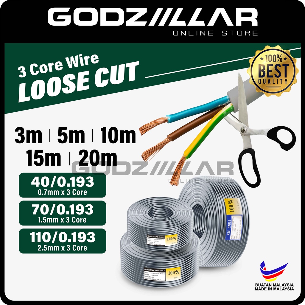 (Loose Cut) 3 Core Flexible Cable | 40/0.193 & 70/0.193 & 110/0.193 ...