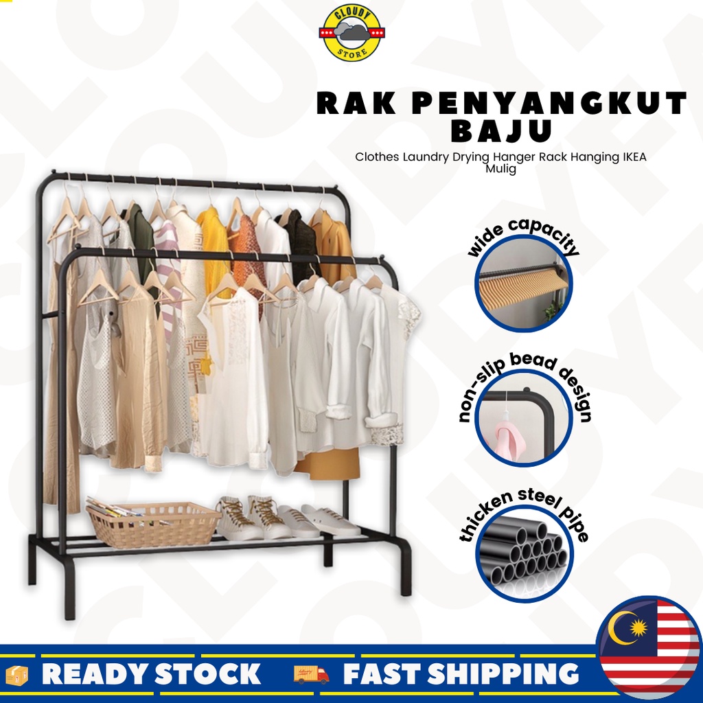 READY STOCK Rack Ikea Single Double-Pole Clothes Hanging Rak Pengering ...
