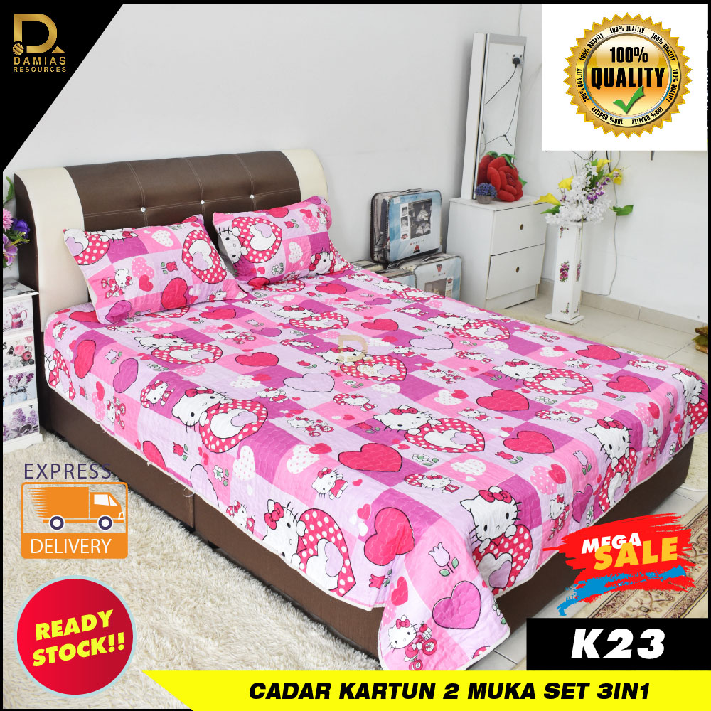 Cadar Cartoon Animasi Bajet Saiz Queen 3 In 1 (1 PCS CADAR + 2 SARUNG ...