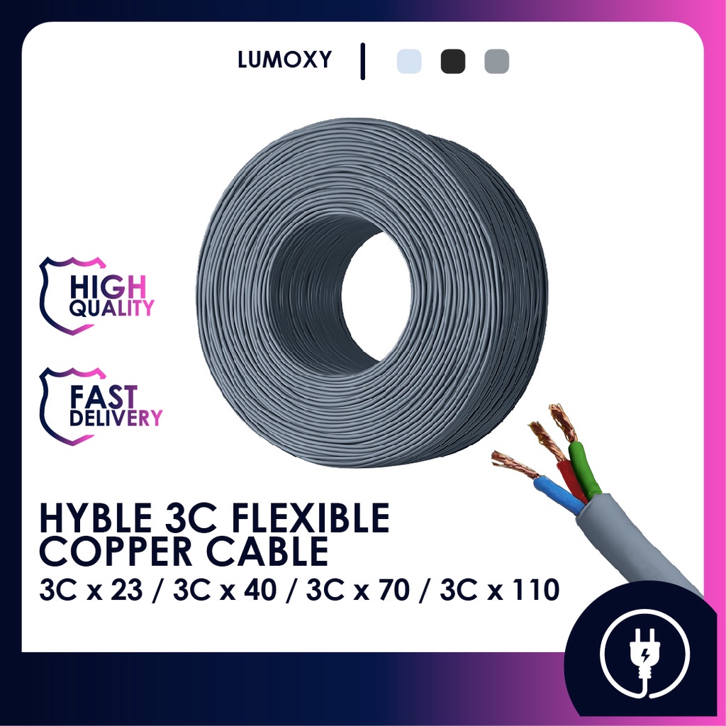 LMY_ 2C 3C Pure Copper Wire Flexible Rubber Cable Kable Wayar Elektrik ...