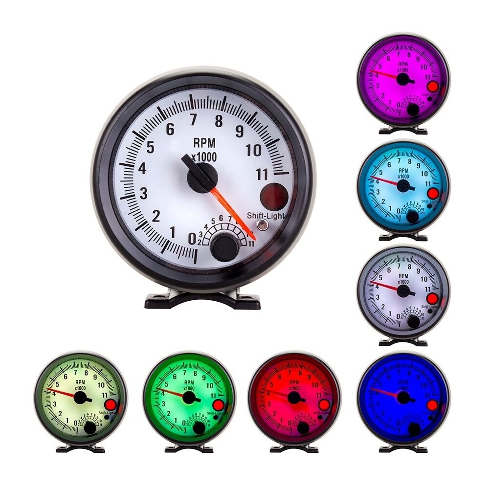 Collab 7 LED Colors 95mm Racing Car Tachometer Gauge Adjustable 0-11000 ...