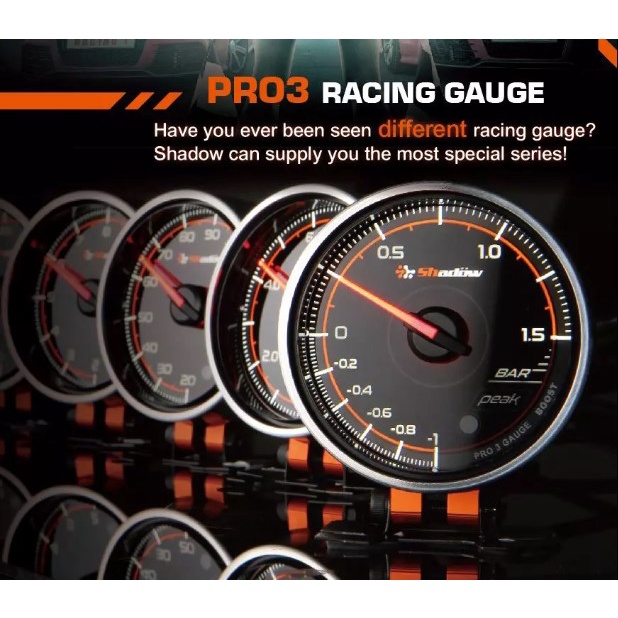 SHADOW PRO 3 METER GUAGE 60MM BLACK CLEAR FACE - OIL PRESSURE / BAR ...
