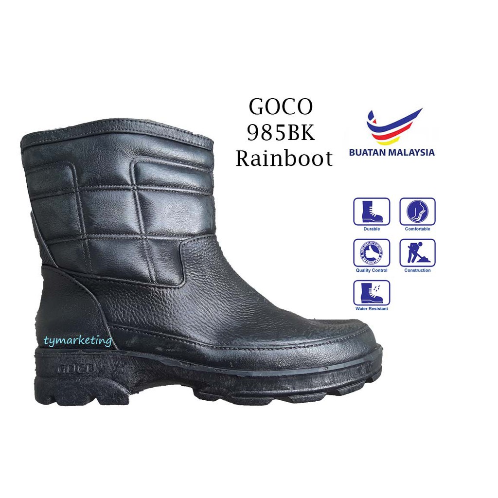 GOCO 985BK RAINBOOT / Kasut Getah / Black Artificial Leather Boot ...
