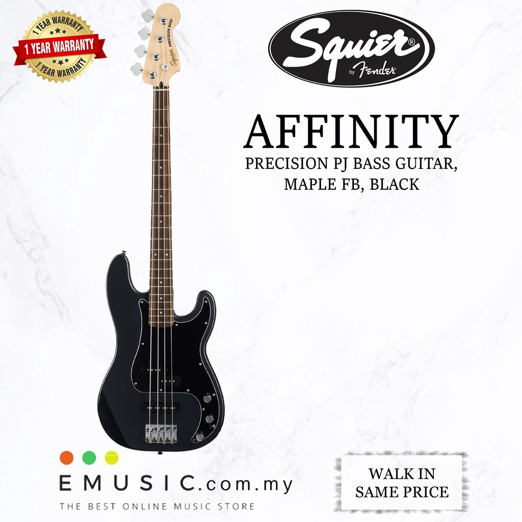 Squier Affinity Series Precision PJ Bass Guitar, Maple FB, Black ...
