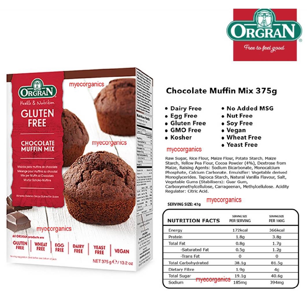 Orgran Gluten Free Chocolate Muffin Mix 375g | Shopee Malaysia