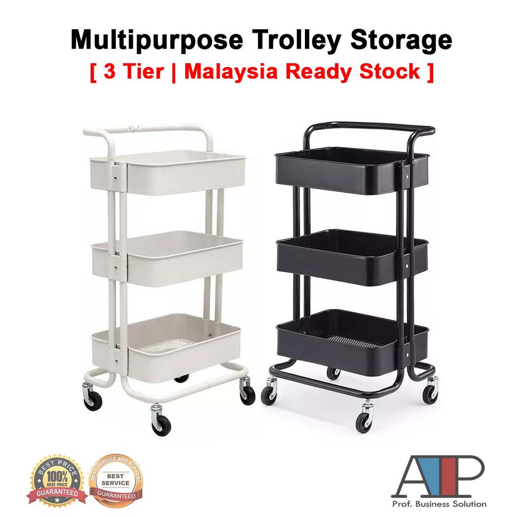 3 Tier Multifunctional Metal Trolley Storage Rack with Handle / Rak ...