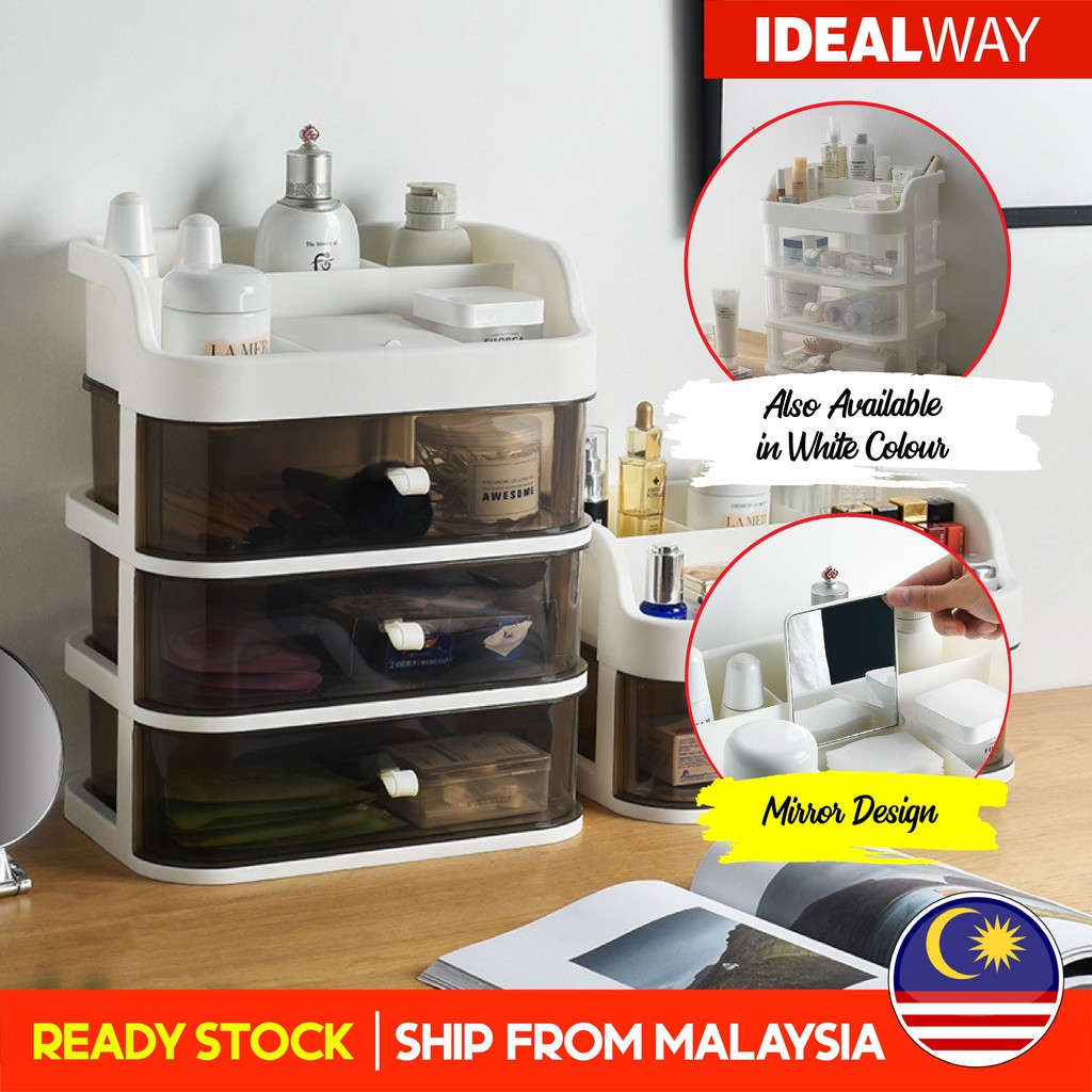 Idealway Cosmetic Storage Box Drawer Mirror 1/2/3 Layer | Makeup Drawer ...