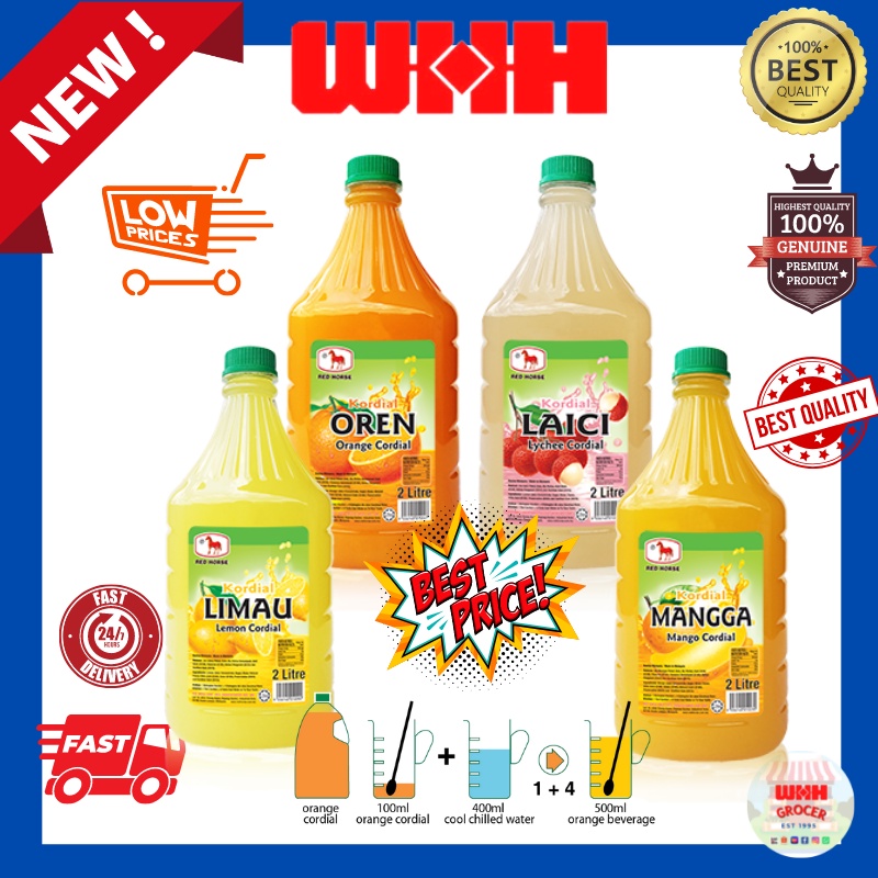 RED HORSE CORDIAL ASST FlV 2LT (Lychee, Mango, Lemon, Orange,Anggur ...