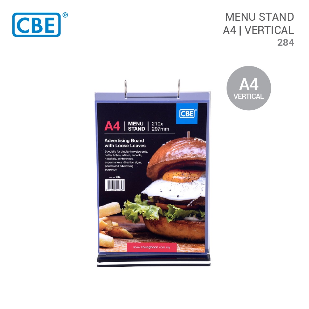 CBE 2-Ring Acrylic Menu Display Stand A4/A5/A6 | Vertical/ Horizontal ...