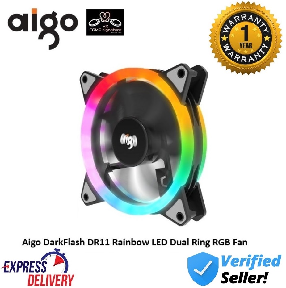 AIGO DarkFlash DR11 Rainbow LED Dual Ring RGB Fan | Shopee Malaysia