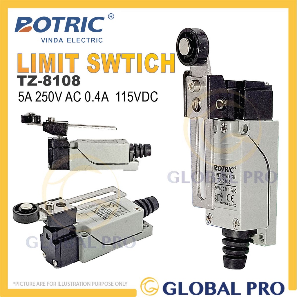 BOTRIC TZ-8108 Limit Switch 5A 250V AC Rotary Adjustable Roller Lever Arm Mini Limit Switch ...
