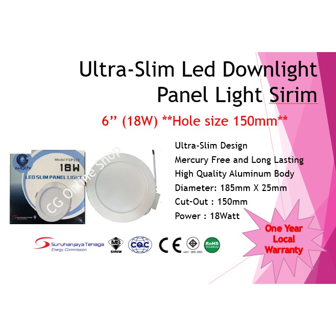 Iwachi Ultra Slim LED Downlight Panel Light 12W/18W/ 24W [Sirim ...