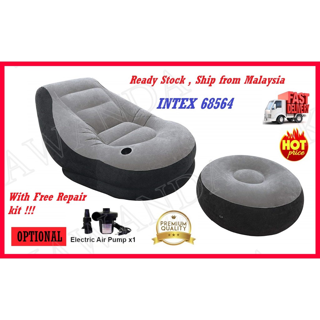INTEX 68564 Inflatable Relaxing Single Seat Air Sofa + Foot Rest Lounge ...