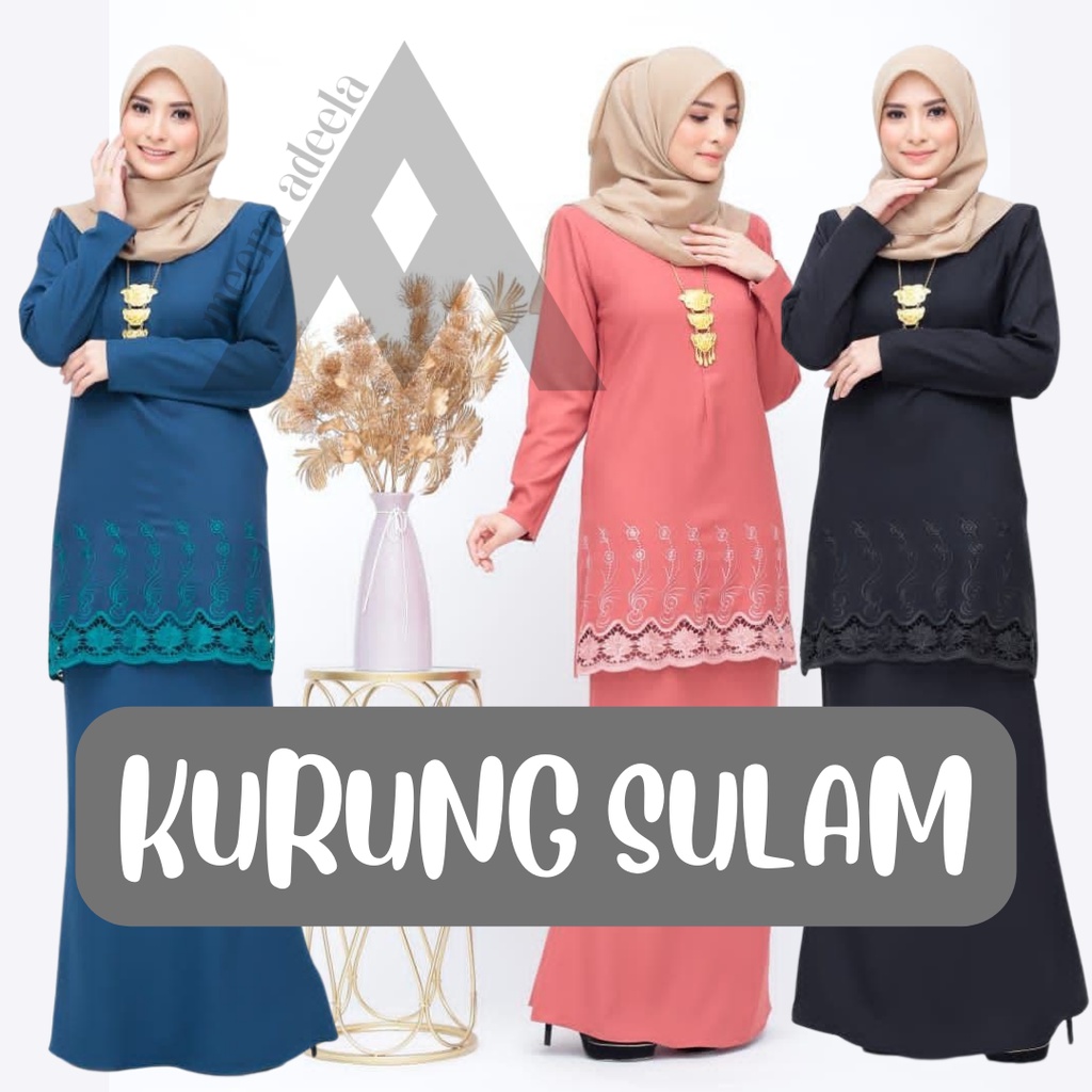 KURUNG MODEN SULAM KERAWANG BUNGA COMO CREPE KURUNG CIKGU MESRA WUDHUK ...